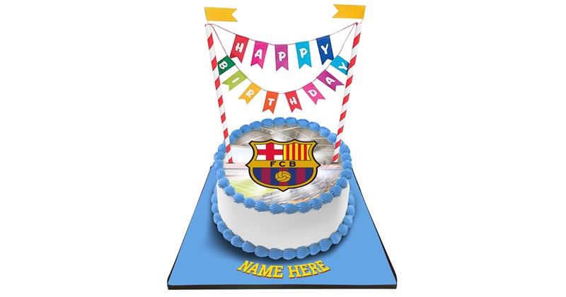 FCB Cake with Happy Birthday Bunting