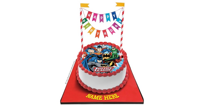Justice League Cake with Happy Birthday Bunting