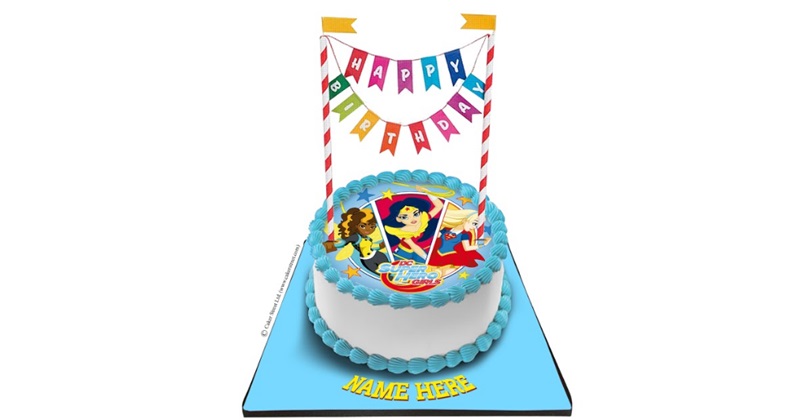 Justice League Cake with Happy Birthday Bunting
