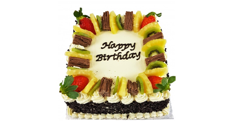 Square Birthday Cake with Fruit Topper