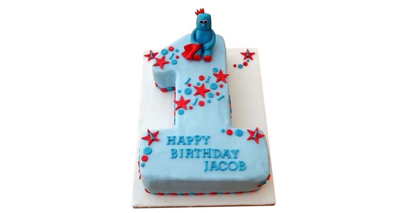 Star shaped chocolate cake with blue icing