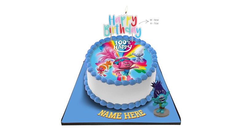 Trolls Cake with Happy Birthday Candle & Topper