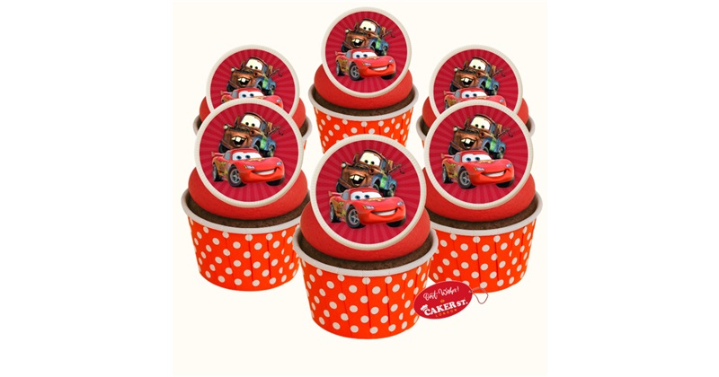 White Chocolate Lightning Mcqueen Cupcakes
