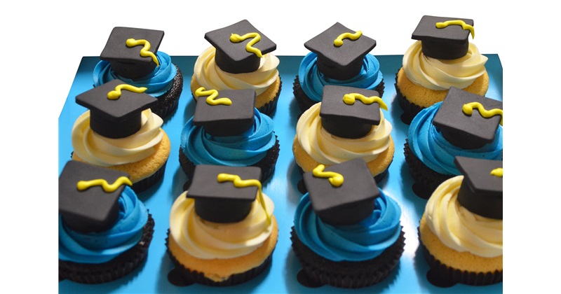 Yellow and Blue Frosting Graduation Theme Cupcakes - Pack of 6